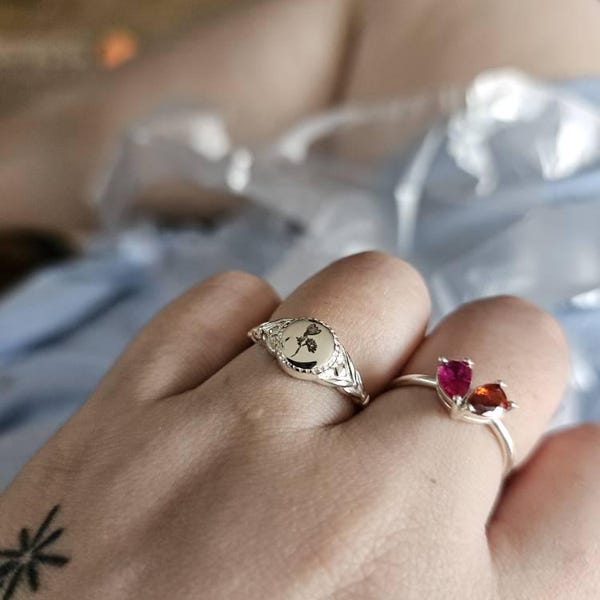 Birth Flower Ring • Combined Birth Flower Ring • Birth Flower Gift • Birth Flower Jewelry ...