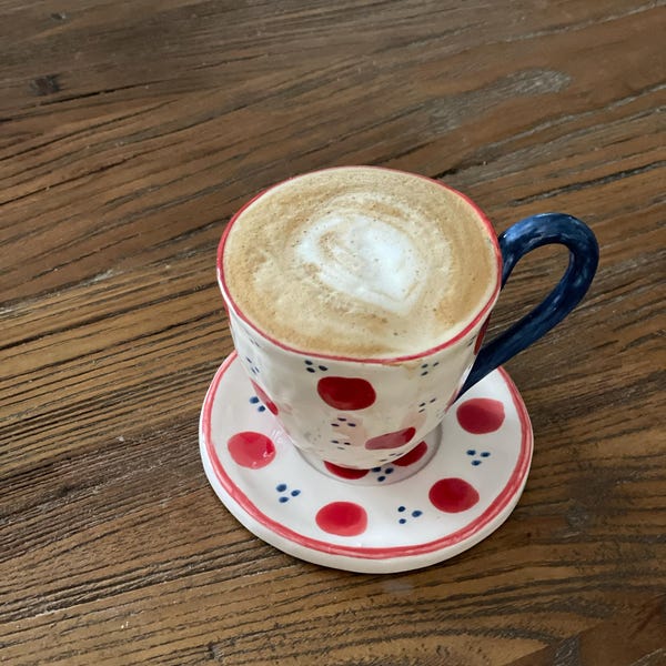 Handmade Ceramic Cup and Saucer, With Handle & Floral Sprig Design ...