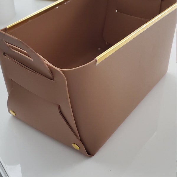 Vegan Leather Foldable Storage Container, Leather Storage Basket, Home ...