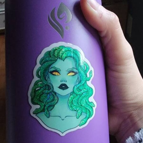 Holographic Medusa Sticker, Vinyl Sticker, Mythology, Fantasy Sticker ...