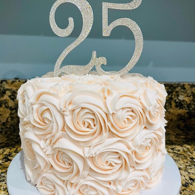 25 Birthday or Anniversary Cake Topper SILVER 25th Birthday - Etsy