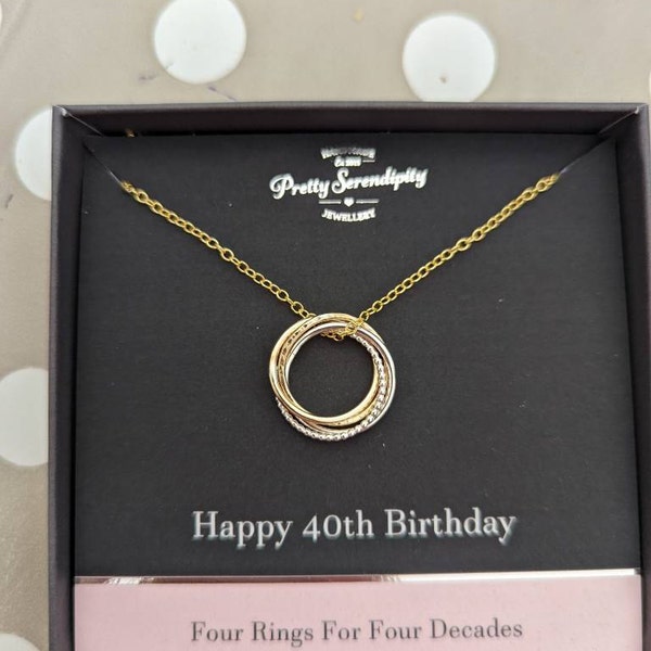 40th Birthday Necklace - 40th Birthday Gift - 4 Rings for 4 Decades ...