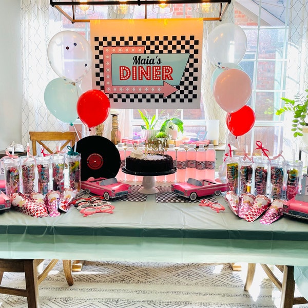 1950s Diner Party Sign - 50s Birthday Party Poster- Printable Sock Hop Soda Shop Backdrop ...