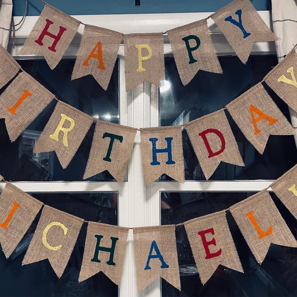 Happy Birthday Burlap Banner, Happy Birthday Bunting, Happy Birthday ...