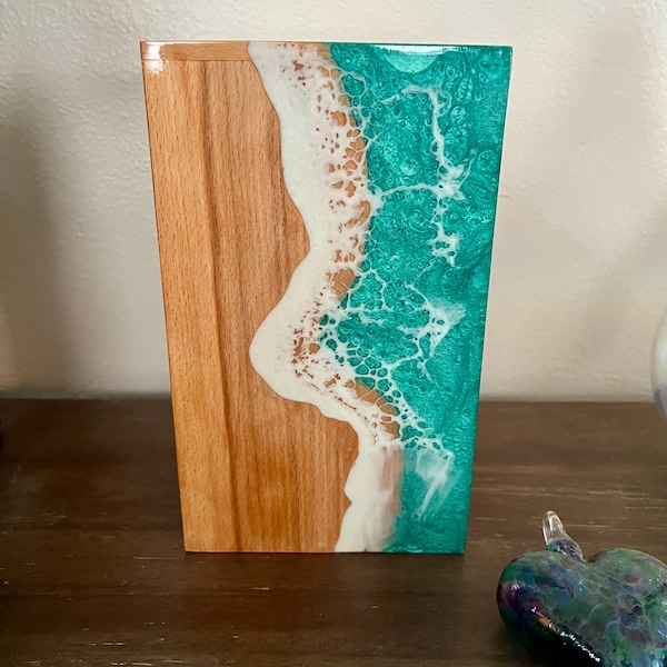 Handcrafted Rosewood With Resin Ocean Wave Art - Memorial Keepsake ...