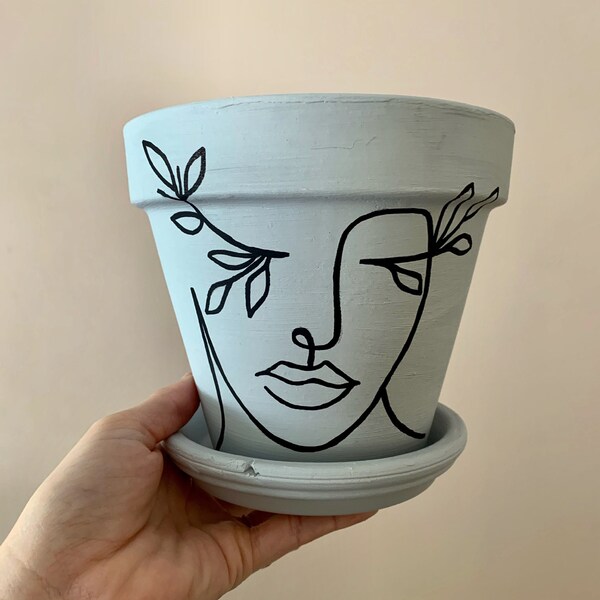 PLANT POT - Terracotta Pot With Abstract Face - Etsy