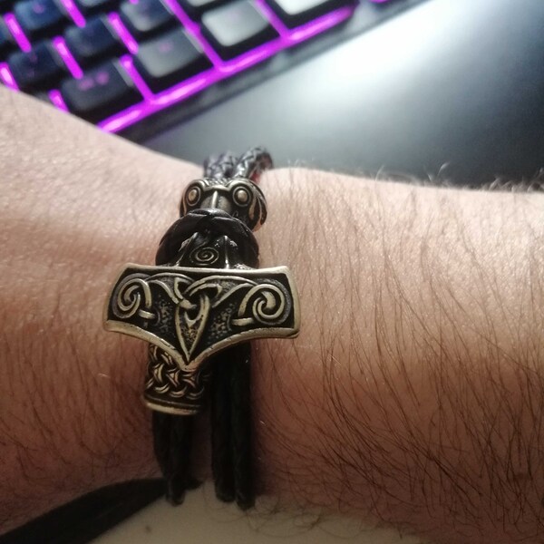Viking Leather Bracelet With Thor's Hammer Gift for Men and Women ...