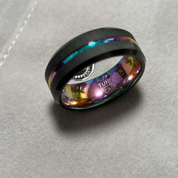 8mm Silver Arrow Tungsten Carbide Ring, Gold Wedding Band, Green Agate ...