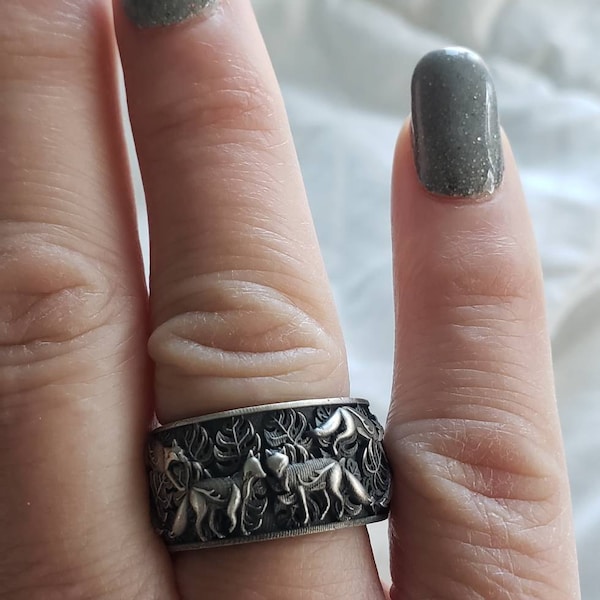 Fox Men Band Ring, Fox Silver Jewelry, Fox Silver Band, Animal Ring ...