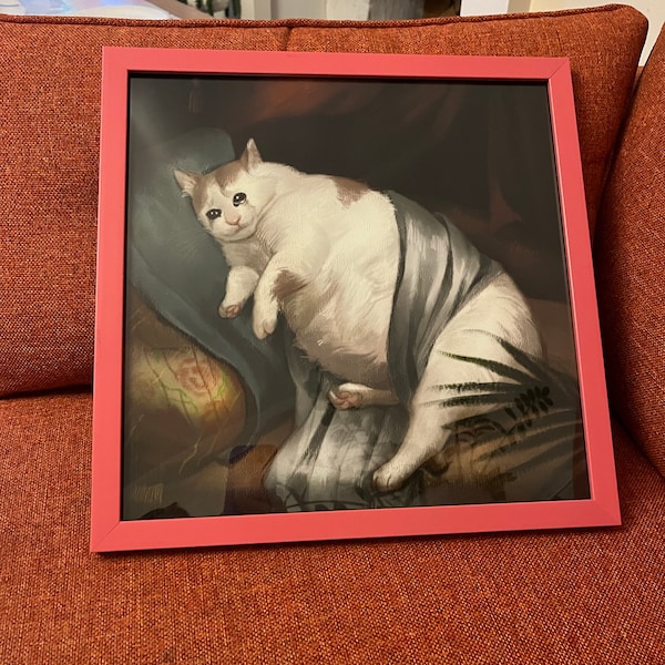 Fat Cat Crying Poster, Funny Chonk Painting Meme Wall Art, Ugly ...