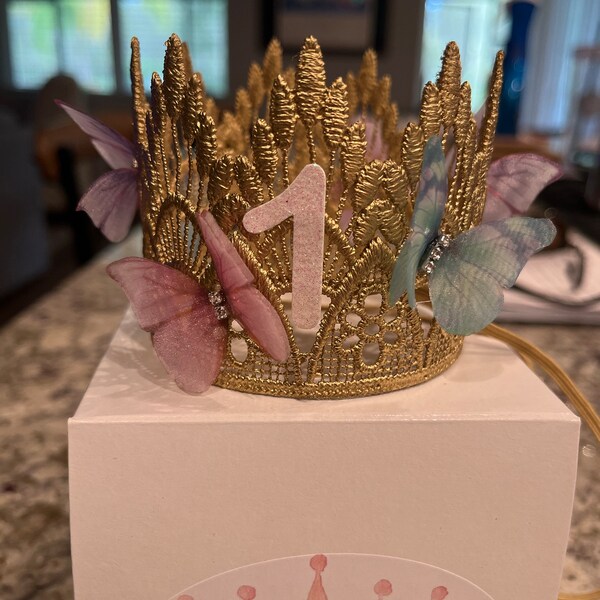 Fairy First 1st One Birthday Butterfly Mini Sienna Flower Lace Crown ...