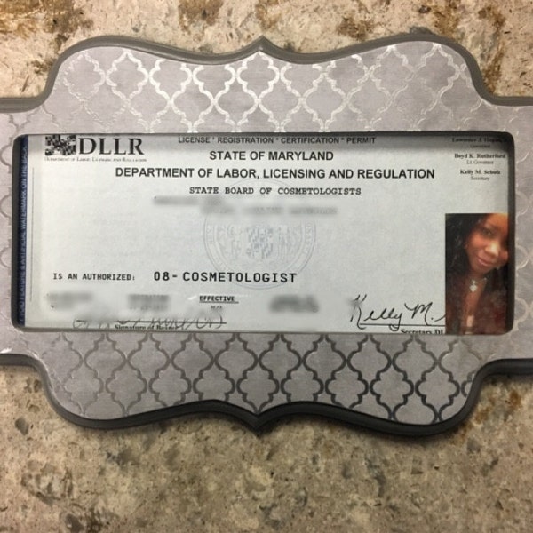 Barber & Cosmetology License Frame Gray Silver Foil Quatrefoil Fits 8 1 ...