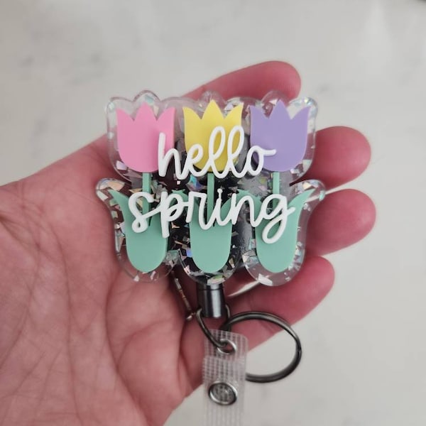 Spring Badge Reel | Personalized Spring Badge Reel | Teacher Badge Reel ...
