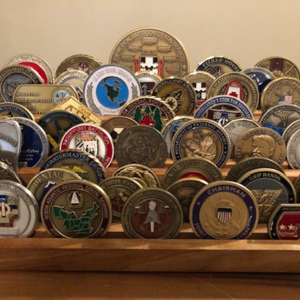 Challenge Coin Holder 2 Tier With Engraved Plaque. Black Walnut, Maple ...