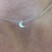 Tiny Silver Moon Necklace - Sterling Silver - Etsy UK