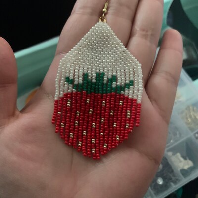 Strawberry Seed Bead Pattern, Fringe Earring Pattern, Brick Stitch ...