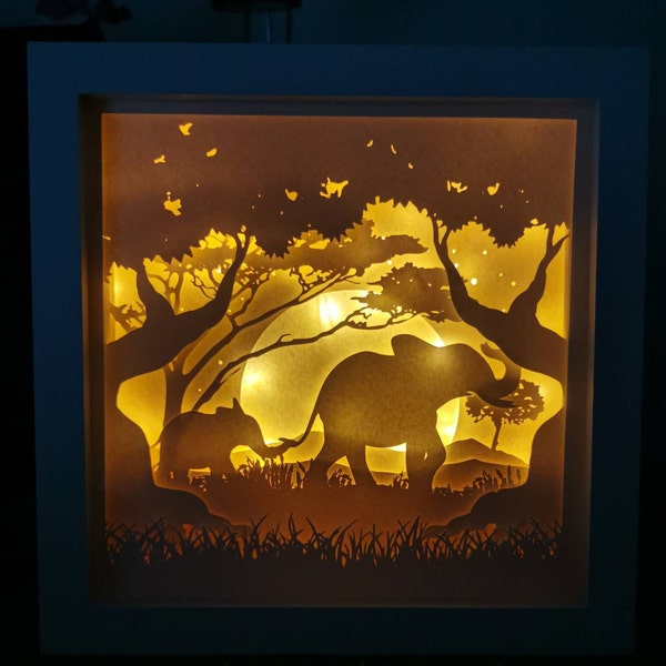Elephant Safari Shadow Box SVG Template, African Papercut Lightbox ...