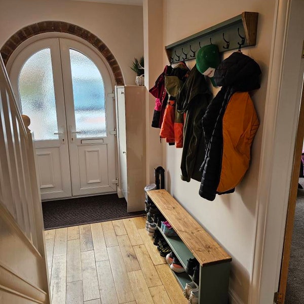 Solid Rustic Shoe Rack| Farmhouse Shoe Storage | Handmade Rustic Bench ...