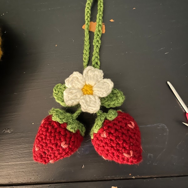 CROCHET PATTERN ONLY Crochet Strawberry Car Interior Rearview Mirror ...