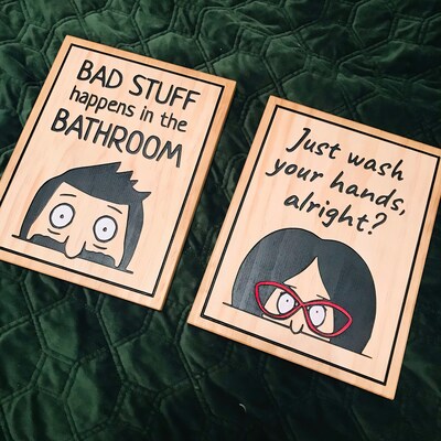 Bob's Burgers Bad Stuff Happens in the Bathroom Wooden Sign Wall Decor ...