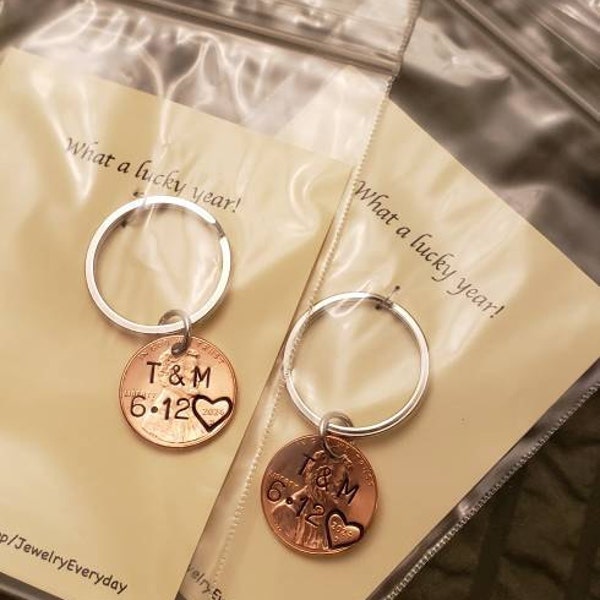 Personalized Penny Keychain, Couples Keychain, Lucky Penny, Anniversary ...