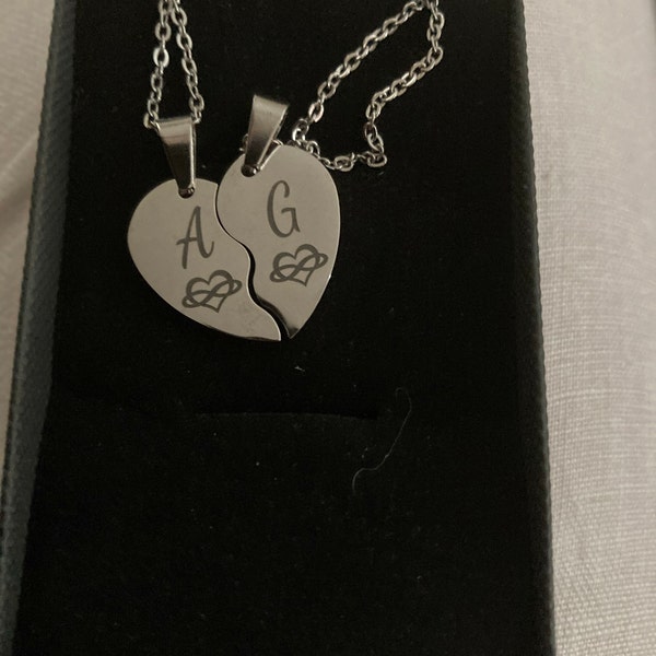 Personalised Engraved Split Hearts Shape Necklace, Custom Names ...