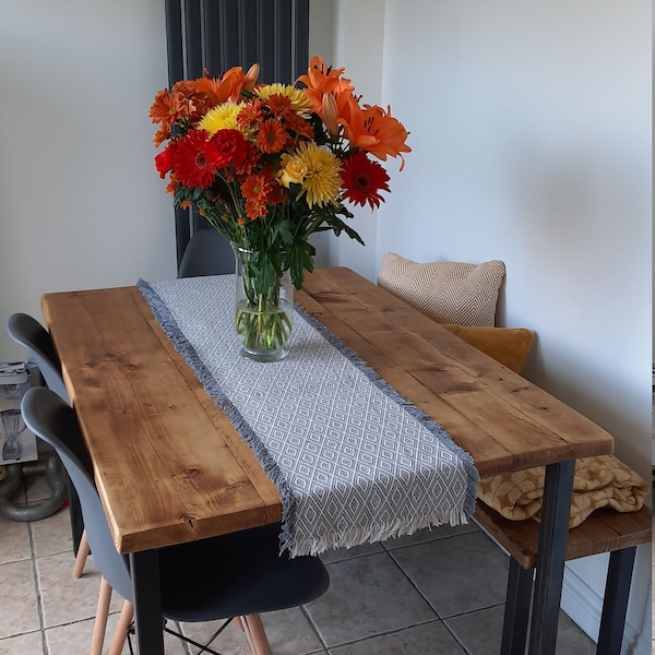 Industrial Dining Table Rustic Solid Kitchen Farmhouse Steel Reclaimed ...