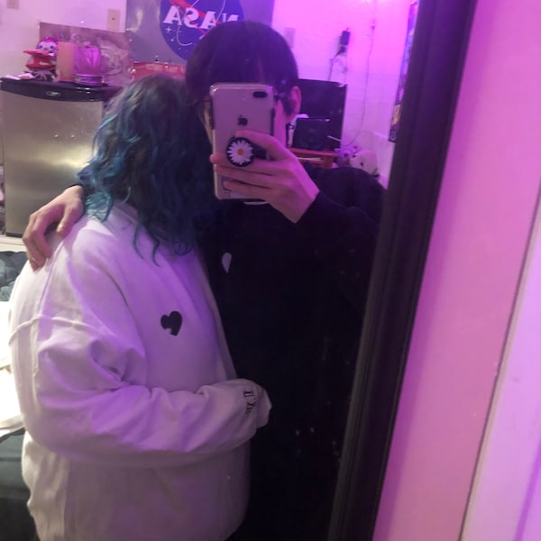 Two Matching Colorblock Hoodies, Green and Sand Two Tone Couple ...