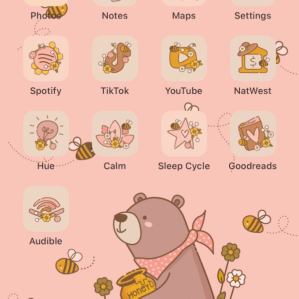 Honey Bees Aesthetic App Icons, Ios 14 Icons, iPhone Icons, Cottagecore ...