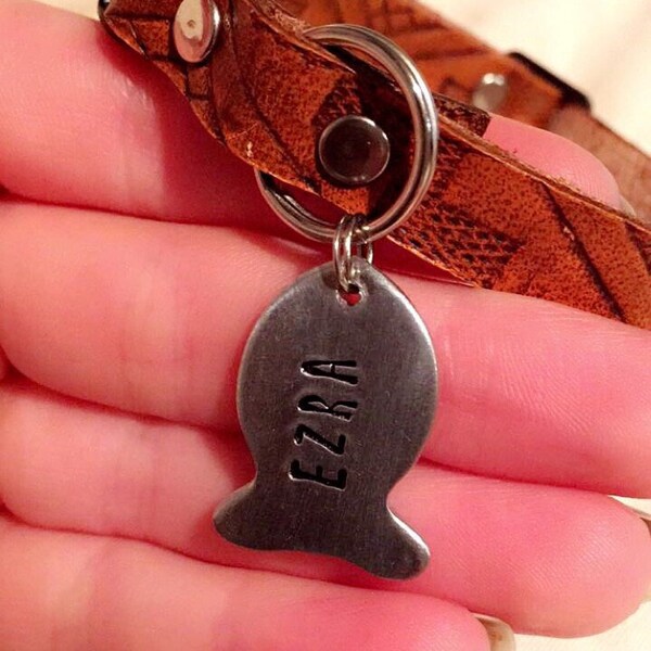 Cat Tag - Small Dog Tag - Fish Pet ID Tag - Hand Stamped Pet Name Tag ...