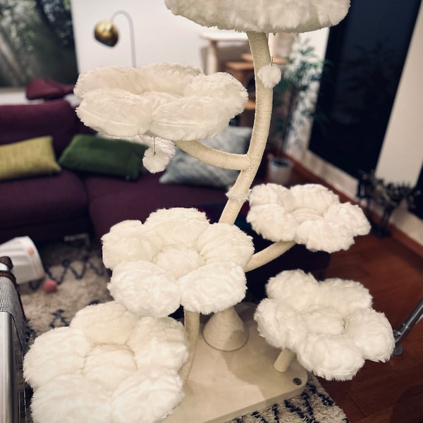 HEXAFLORA Wood Floral Cat Tree Tower, Wooden Cat Tower, Modern Cat ...