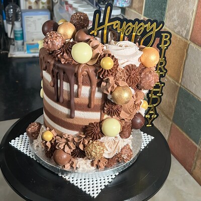 Floating Top and Side Cake Topper Happy Birthday Rose Gold Vertical and ...