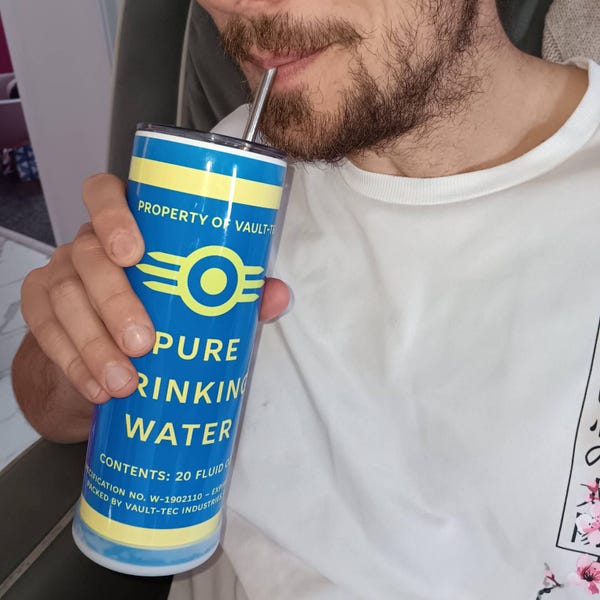 Fallout Vault-tec Pure Drinking Water - 20 Oz. Tumbler W/metal Straw ...