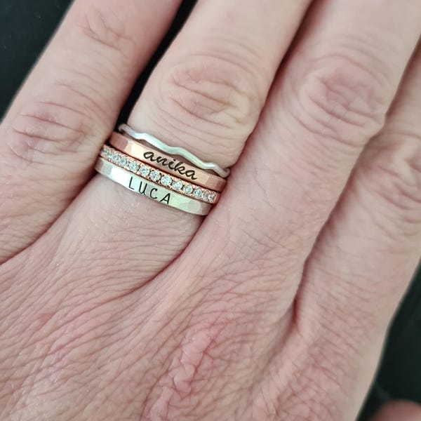 Ring Set Gift for Mom Stackable Rings Personalized Name Rings 14k Gold ...