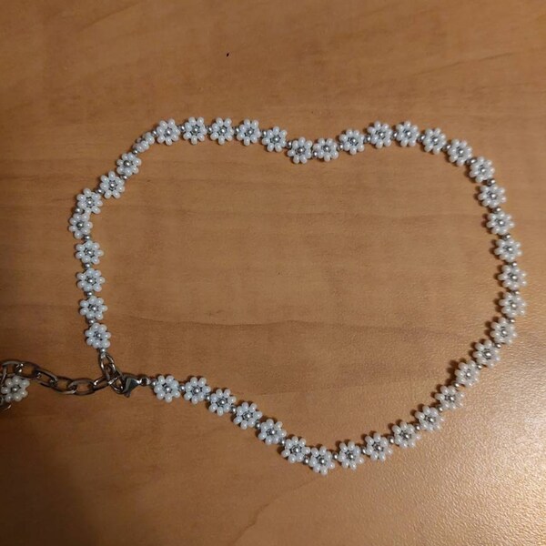 Colorful Pearl Beaded Necklace Flower Bead Necklace for Women Daisy ...