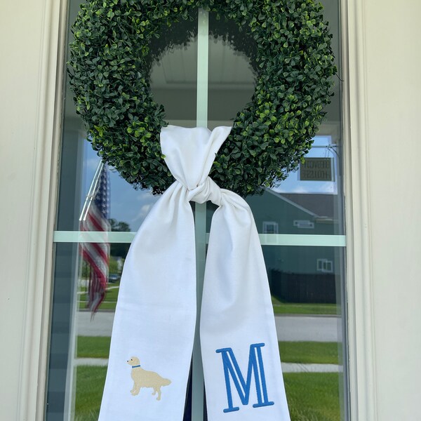 White Labrador Sash | Classic Embroidered Wreath Sash | Personalized ...