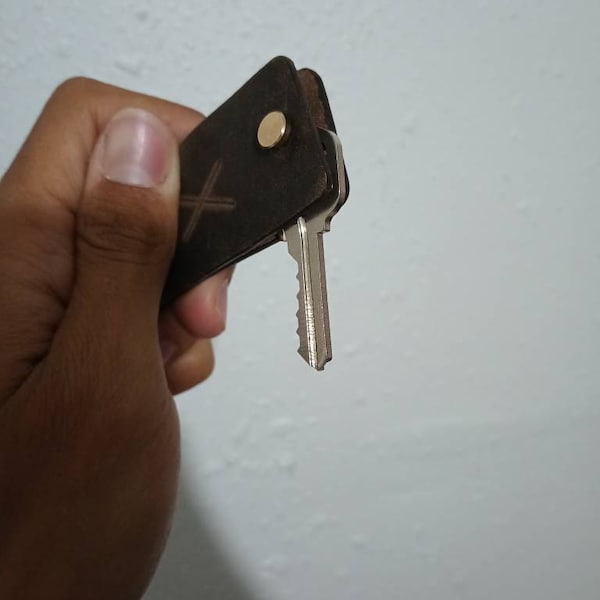 Leather Card Holder With Sliding Mechanism, Minimalist Design - Etsy