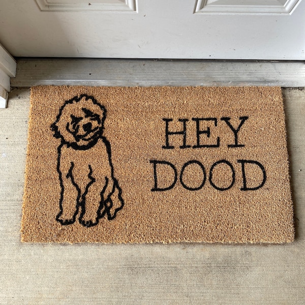 Hey Dood Funny Dog Doormat | Golden Doodle Welcome Mat | Gift for Dog ...
