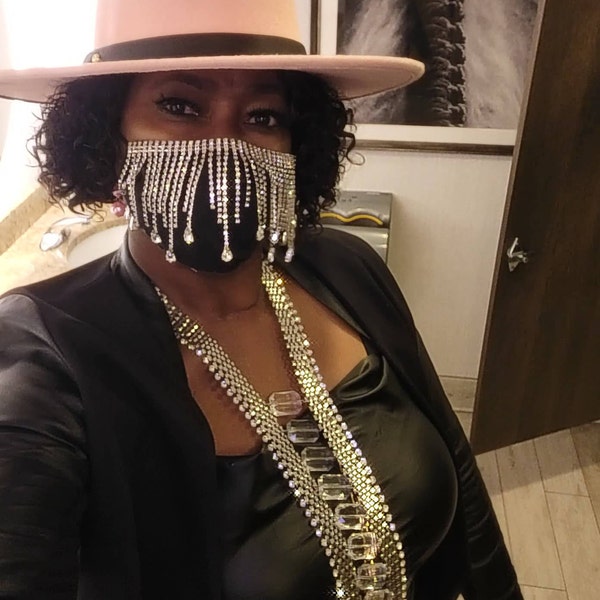 Face Mask Rhinestone Luxury Dangle Face Mask Dangly Mask Diamond Bling ...