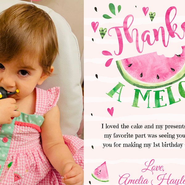 EDITABLE Watermelon Thank You Card Photo, One in a Melon Note Card ...
