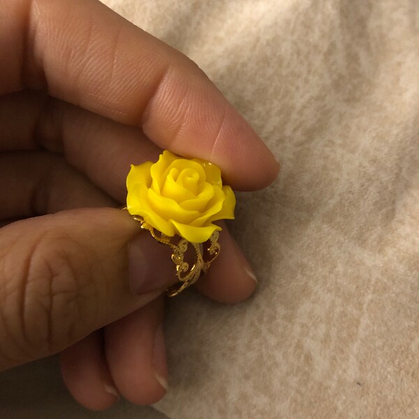 Yellow Rose Ring. Yellow Flower Ring. Filigree Ring. Adjustable Ring ...