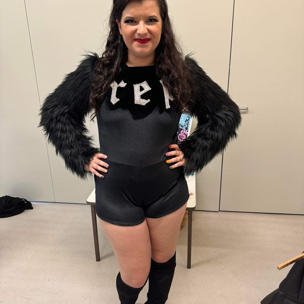 Rep Costume Black Velvet With Furry Sleeves. Romper With Rhinestones ...