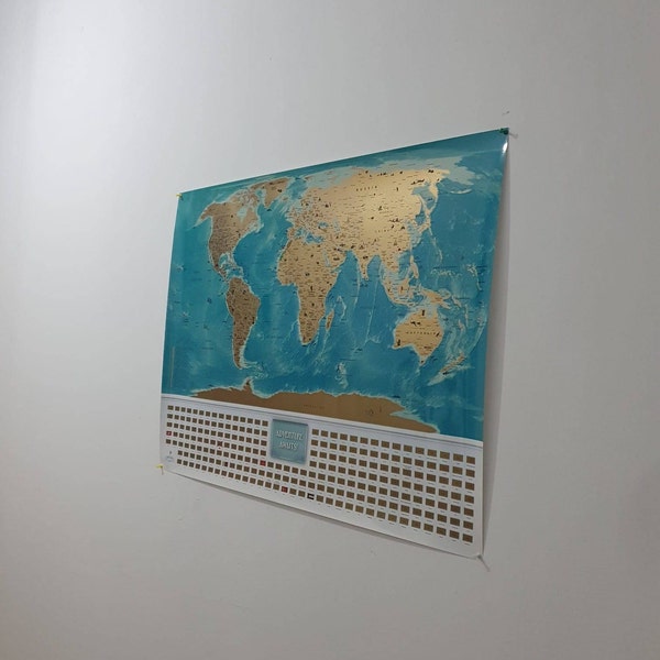 World Map Scratch off Travel Map Poster With Push Pins - Wall Art Gift ...