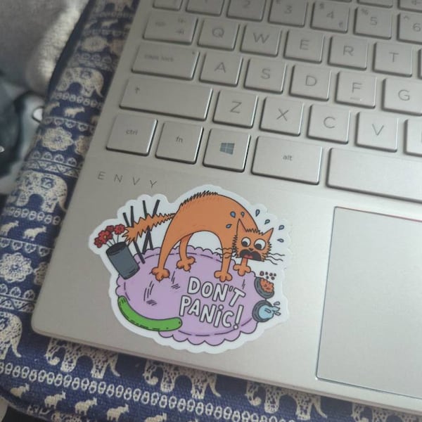 Don't Panic Vinyl Sticker | Funny Cat Sticker | Quirky Decal ...