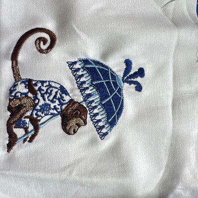 Chinoiserie Chic Machine Embroidery Design Monkey Pagoda Parasol ...