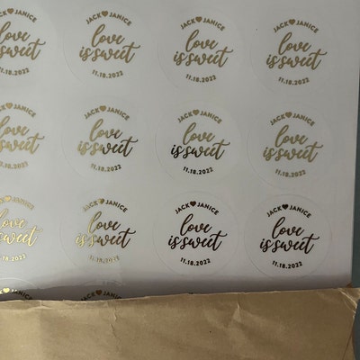 Sweet Bag Wedding, Cute Foil Wedding Favour Stickers, Gold, Silver or ...