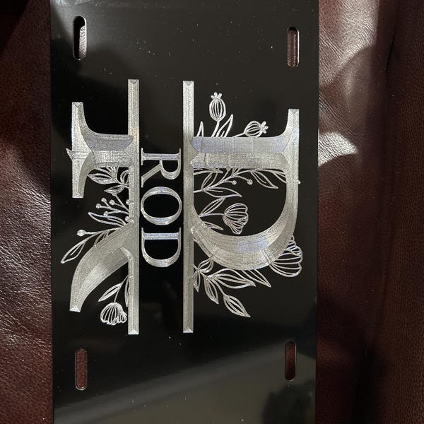 Diamond Etched Personalized License Plate: Floral Monogram Car Tag - Etsy