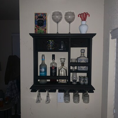 Mini Bar, Red Mahogany Stain Wine Rack, 3'x2' Liquor Cabinet, Wall ...