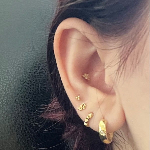 14k Solid Gold Snake Stud Snake Tragus Earring Snake Helix Conch Stud ...