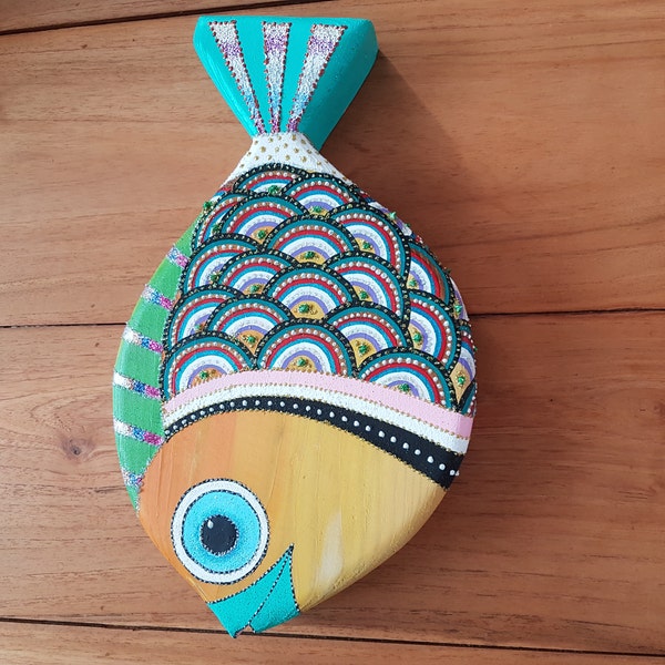 Handmade Wooden Fish, Modern Wood Art, Wood Art for Wall, Painted ...